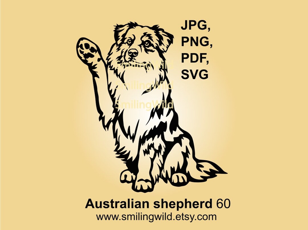 Dog Svg File Merle Australian Shepherd Svg Sitting and Giving Paw Clip ...