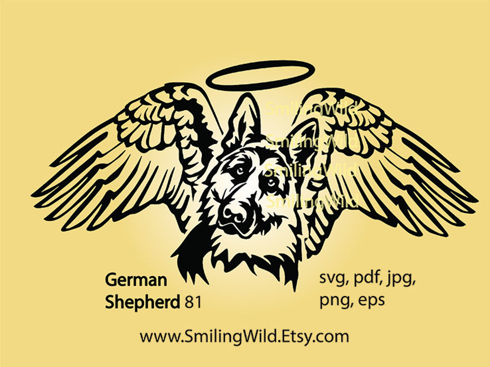 German Shepherd Svg Memorial Vector Clip Art File Angel Dog - Etsy