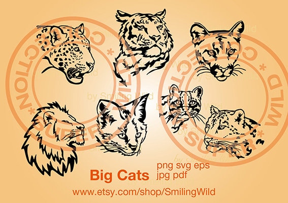 Big Cats Svg Clipart Vector Graphic Art Design Portrait Tiger - Etsy