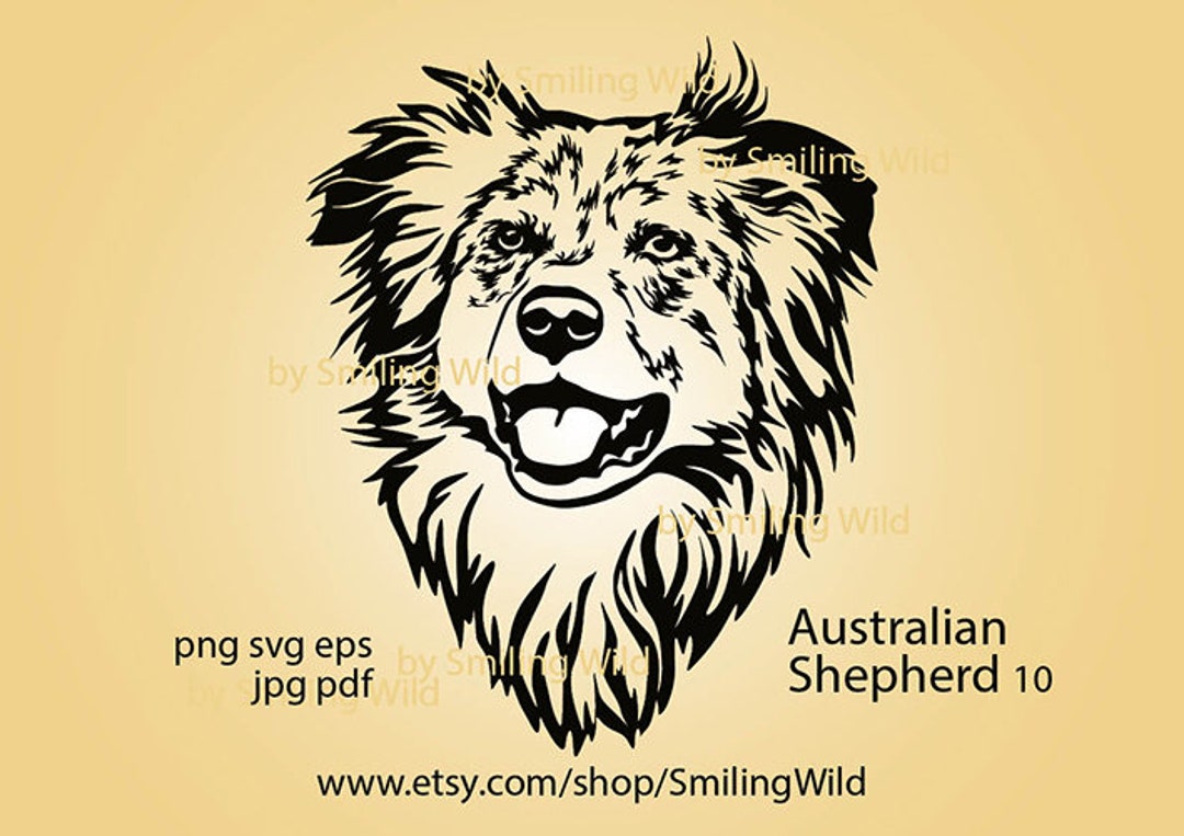 Australian Shepherd Face Svg /10/ Clipart Dog Vector Graphic Art ...