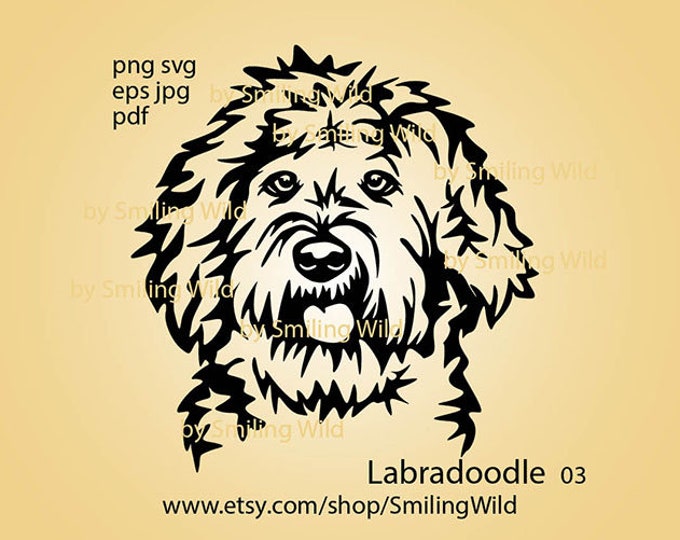 Labradoodle Pet Portrait Clip Art, Printable Dog Illustration for ...
