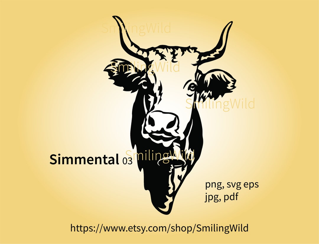 Simmental Cow Head Svg & Png Vector Graphic Clip Art, Simmental Cattle ...