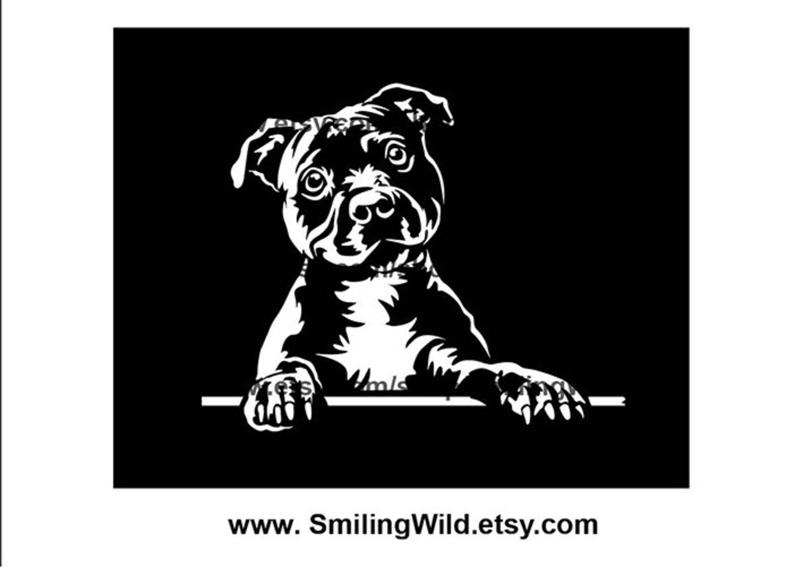 Staffordshire Bull Terrier Svg Cut in White Print on Black Dog Head ...