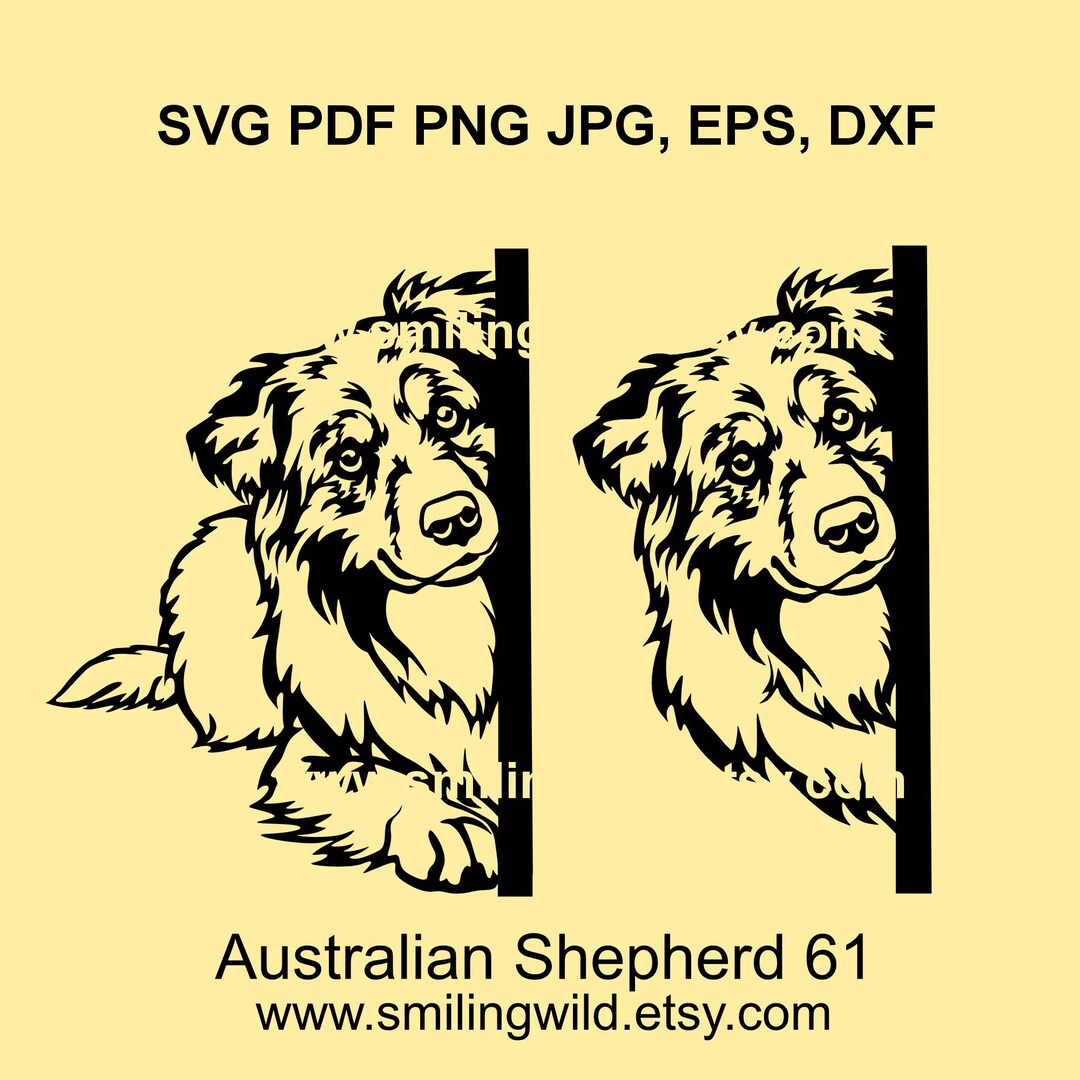 Cute Australian Shepherd SVG PNG DXF - Aussie Dog Peeking Around the ...