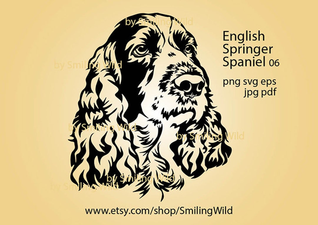 English Springer Sapniel Svg Portrait Clipart Dog Head Vector Graphic ...