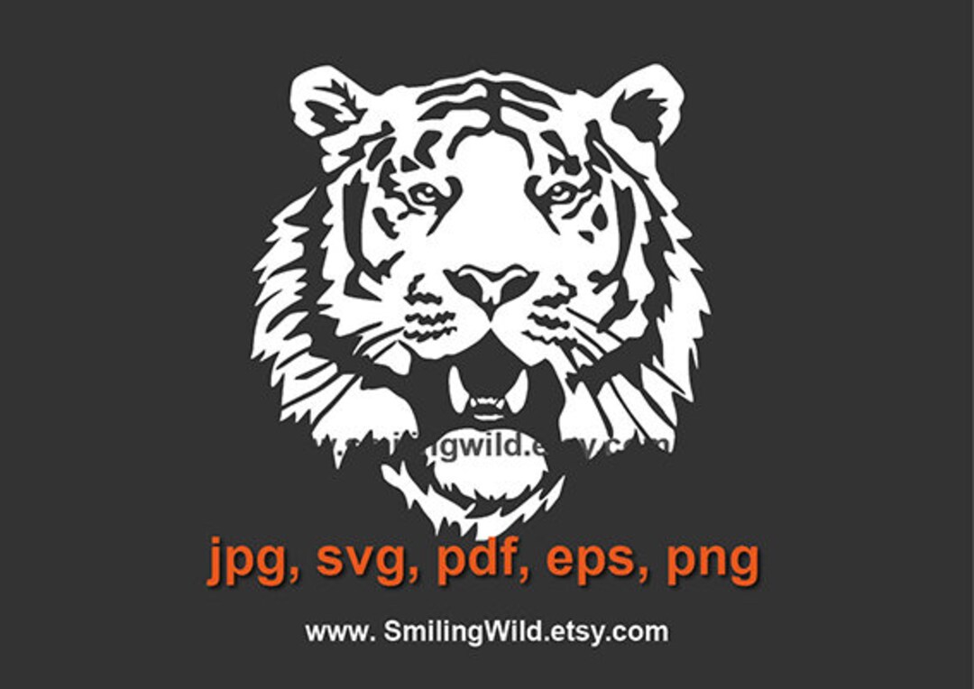 Tiger Svg Portrait White Print on Black Tiger Head Wild Animal Clipart ...
