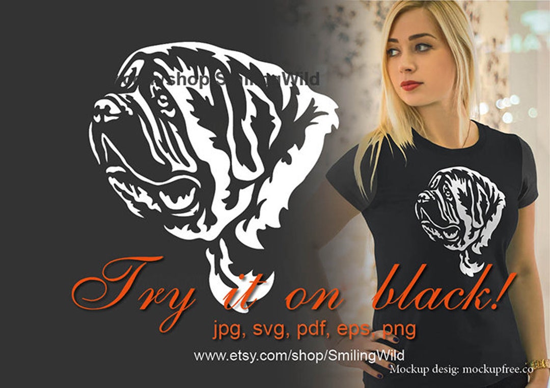 English Mastiff Svg Clip Art Vector Graphic Portrait White Print on ...