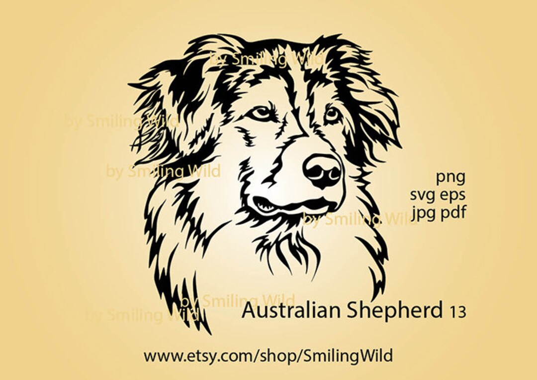 Aussie Svg Dog Head Vector Graphic Art Australian Shepherd Clipart Cut ...
