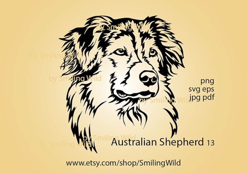 Aussie Svg Dog Head Vector Graphic Art Australian Shepherd - Etsy