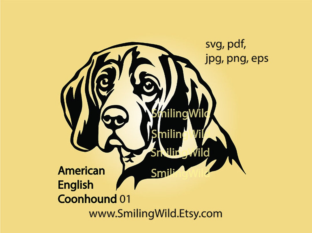 Coonhound Dog Head Svg Cut File Design, American English Coonhound ...