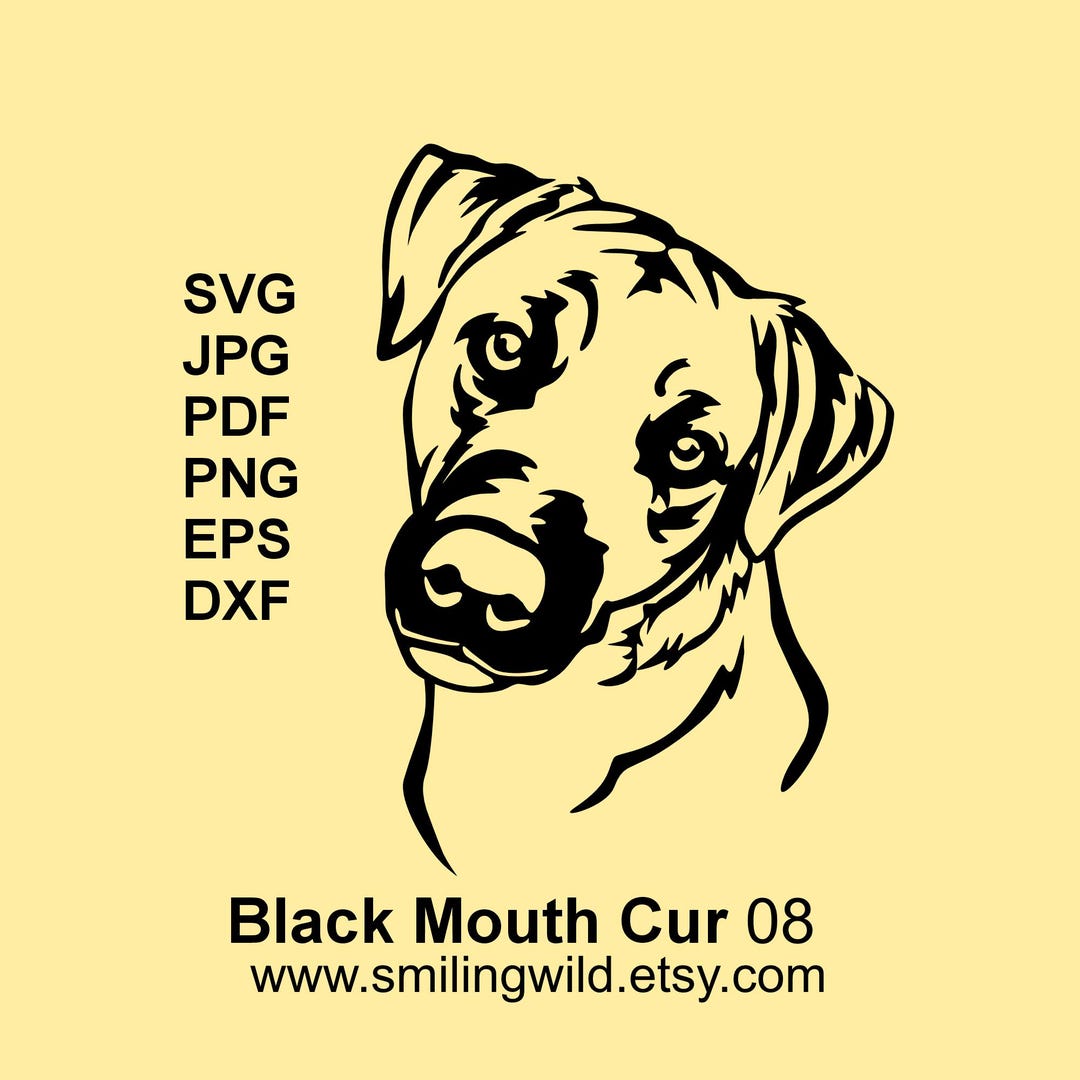Black Mouth Cur Head SVG & PNG, DXF Files – Realistic Dog Canine ...