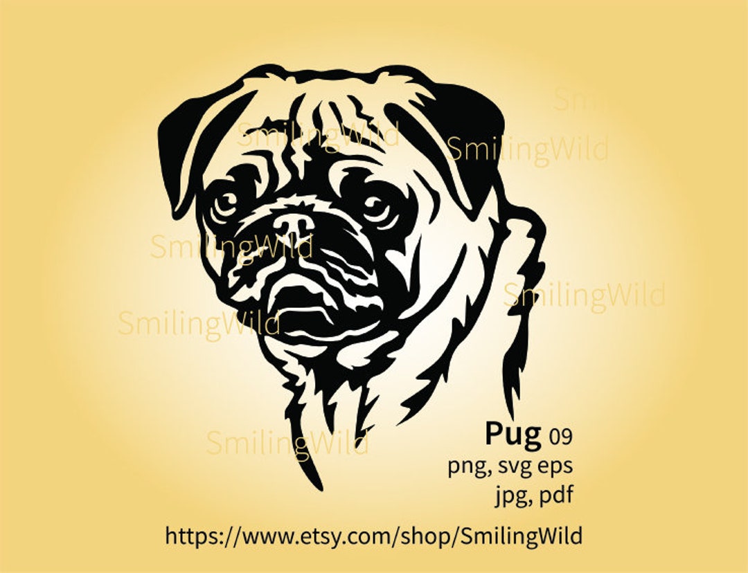 Pug Dog Svg Clip Art Digital Illustration, Pug Dog Cuttable Vector ...