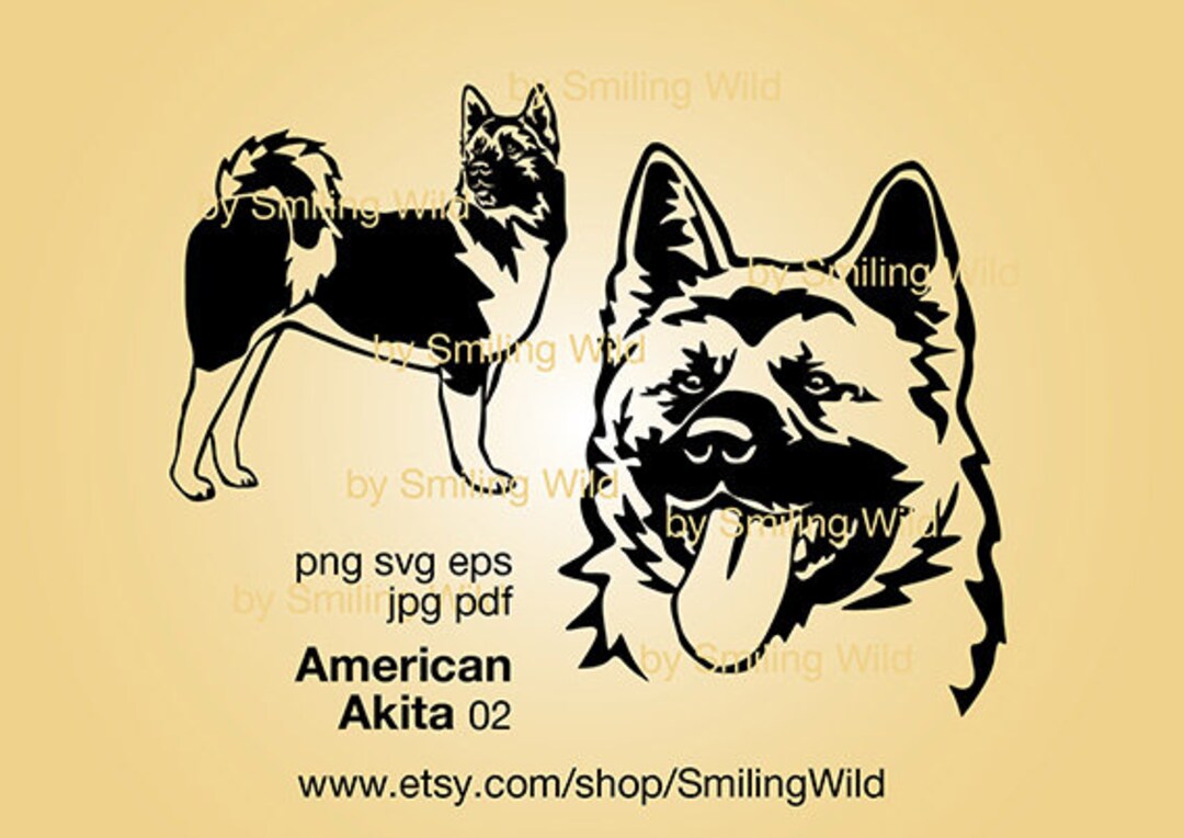American Akita Svg Clipart Vector Graphic Art Dog Portrait Cut File ...