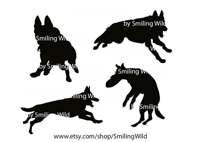 German Shepherd Svg Silhouette Running Dog Vector Art Jumping - Etsy