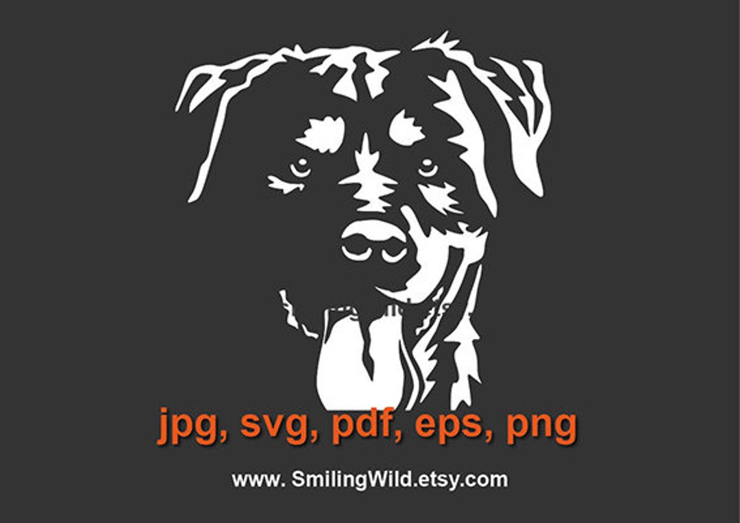 Rottweiler Svg Cut File White Print on Black Clipart Rottweiler Dog ...