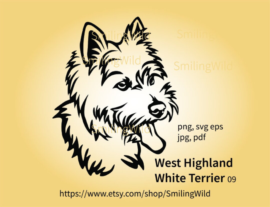 Westie Svg Portrait, Dog Head Vector Graphic Art, West Highland White ...
