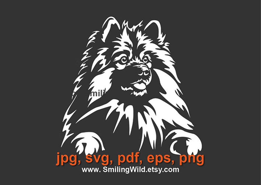 Keeshond Svg White Vector Portrait Dog Cuttable Art, Wolfspitz Cut File ...