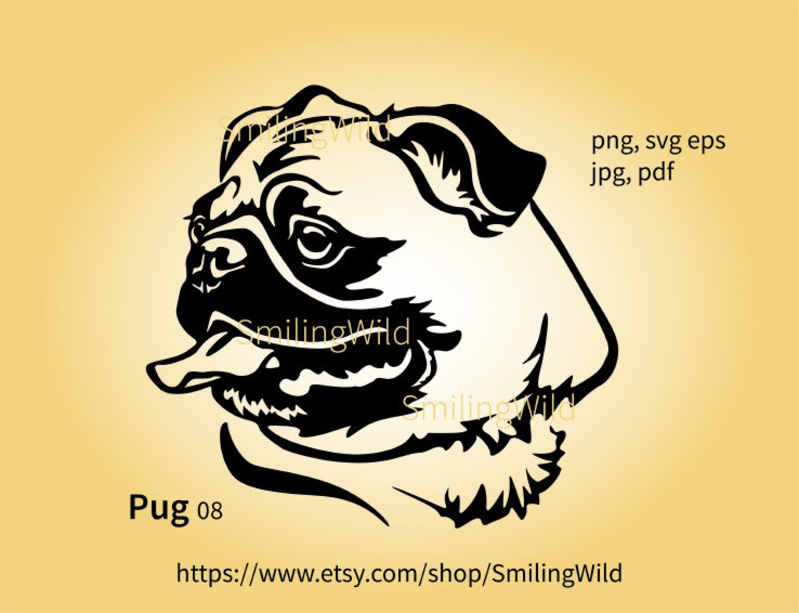 Pug Dog Face Svg Clip Art Vector Graphic Art Pug Dog Cuttable | Etsy