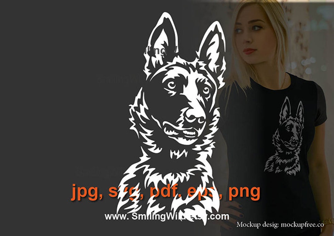 Malinois Dog Svg White Vector Clip Art File, Smiling Dog Malinois Cut ...