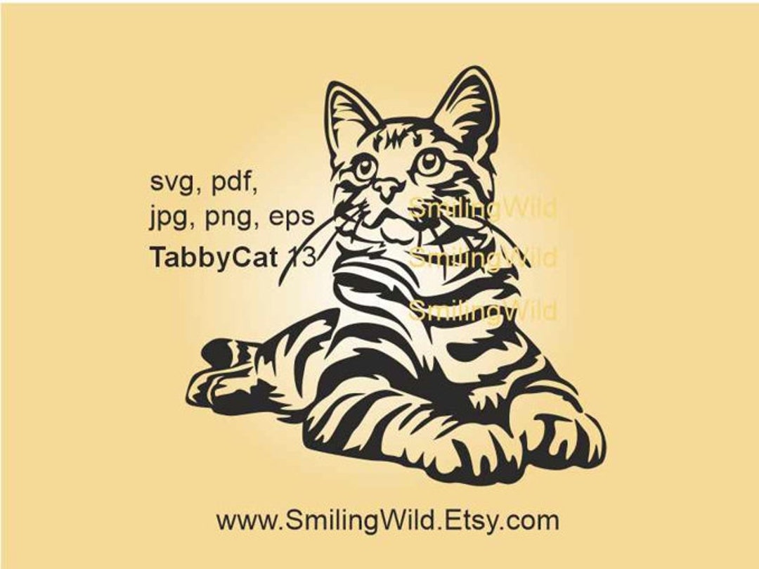 Lying Tabby Cat SVG PNG Vector Graphic Clipart Design, Cute Cat ...