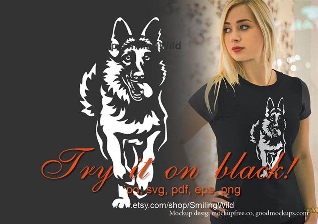 Running German Shepherd Dog Svg Clip Art Cuttable White Vector Graphic ...