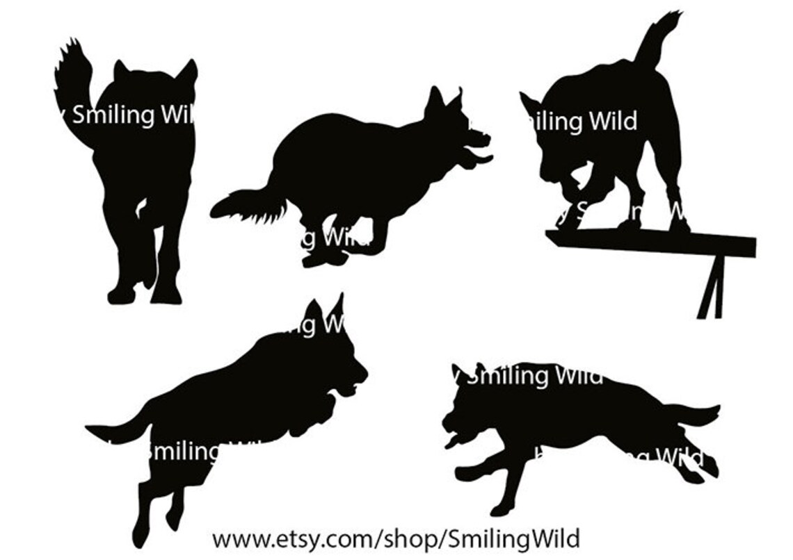 German Shepherd Svg Silhouette Running Dog Vector Art Jumping - Etsy