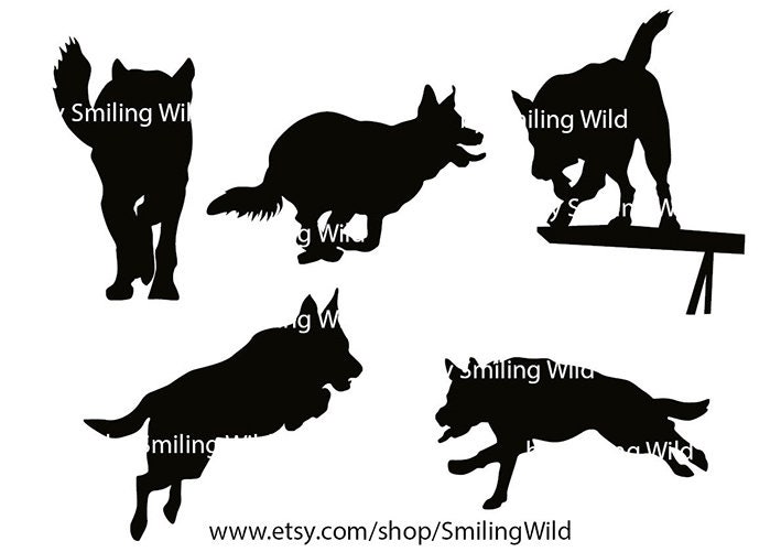 German Shepherd Svg Silhouette Running Dog Vector Art Jumping - Etsy