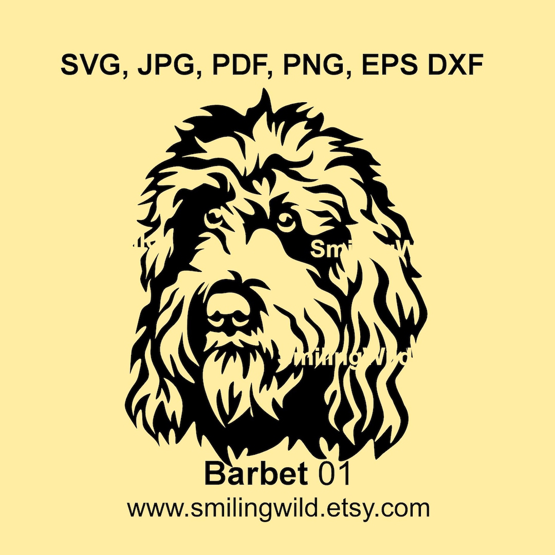 Barbet SVG PNG DXF Portrait | Realistic Water Hunting Dog Canine ...