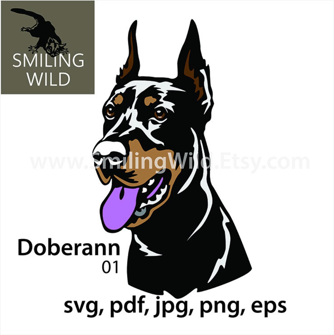Dobermann Dog Svg Colored Clip Art Doberman Pinscher Vector - Etsy