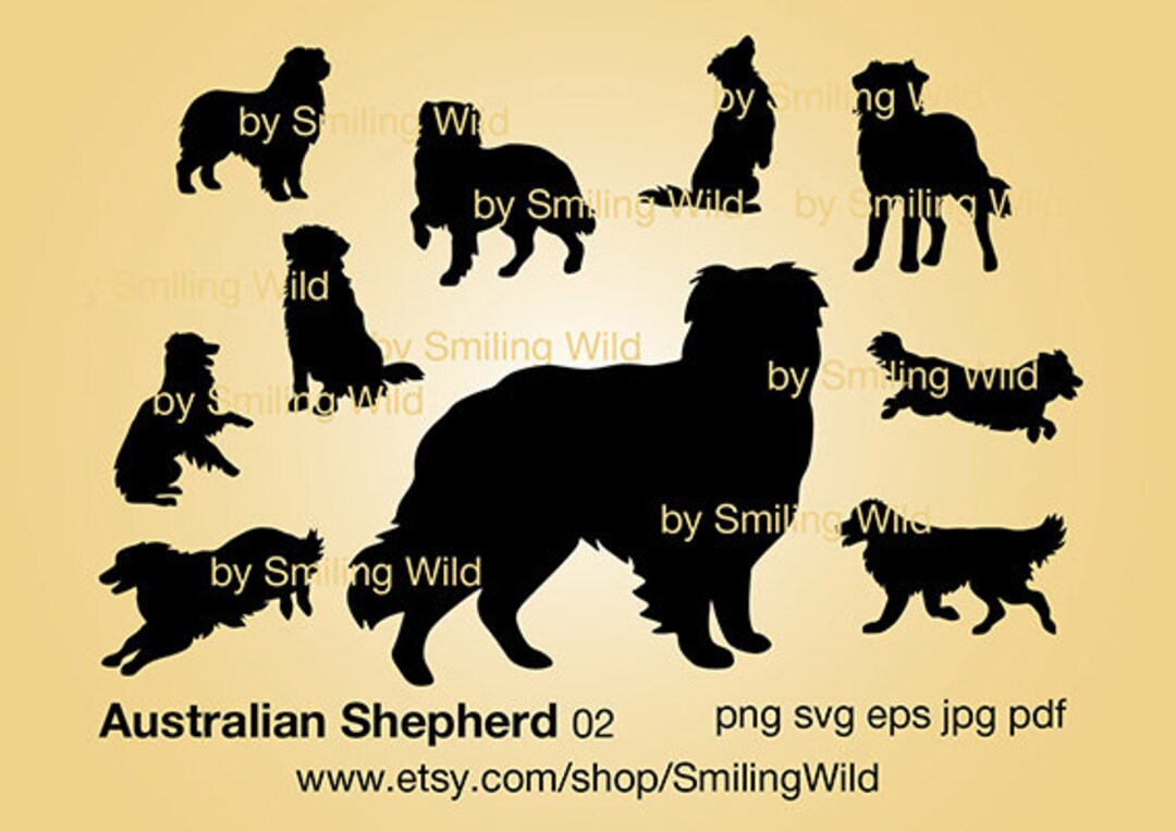 Australian Shepherd Svg & Png Silhouette Bundle: Aussie Dog Clipart ...