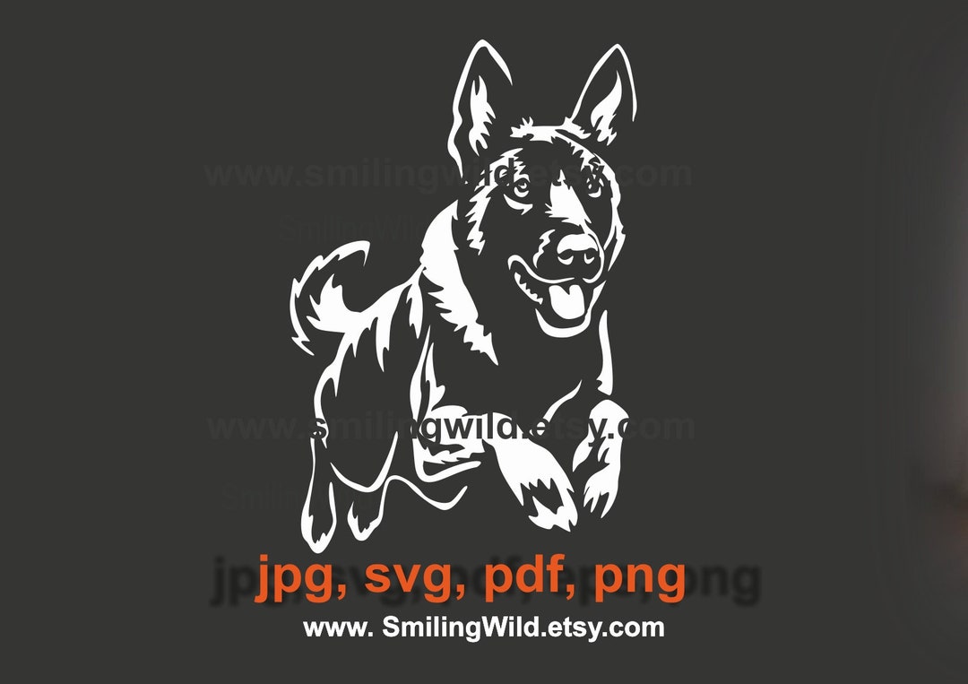 Jumping Dutch Shepherd Svg Vector Graphic Portrait, Cut in White Print ...