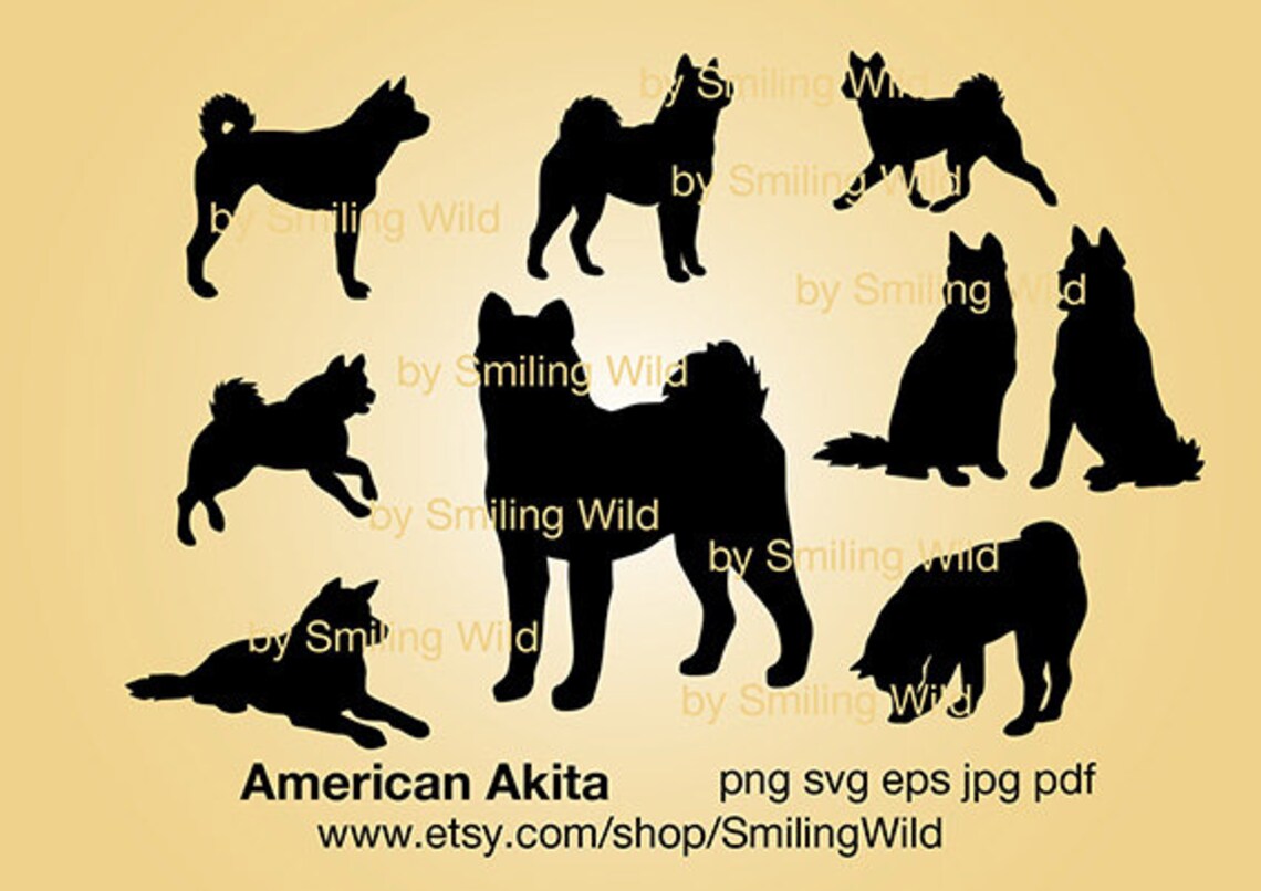 American Akita Svg Silhouette Vector Graphic Art Clipart - Etsy