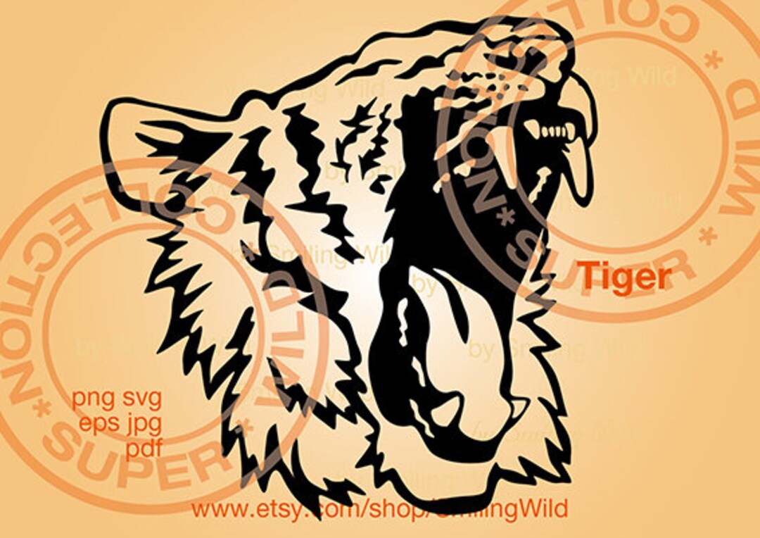 Roaring Tiger Svg Portrait Vector Graphic Art Angry Tiger Cut - Etsy