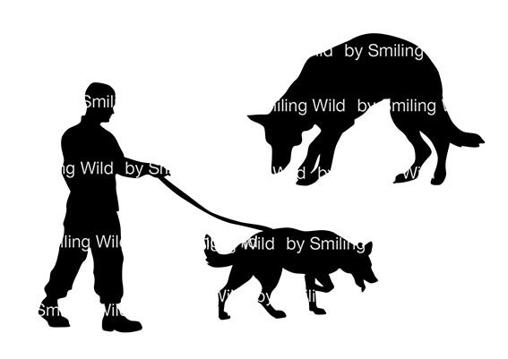 German Shepherd Scent Tracking SVG Clipart Silhouette Bundle (digital ...
