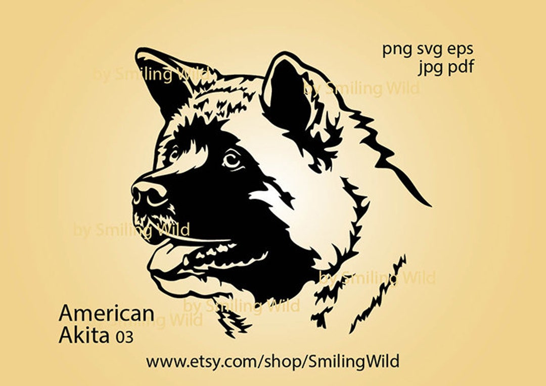 Akita American Svg Head Portrait Dog Vector Art Akita Clipart Cuttable ...