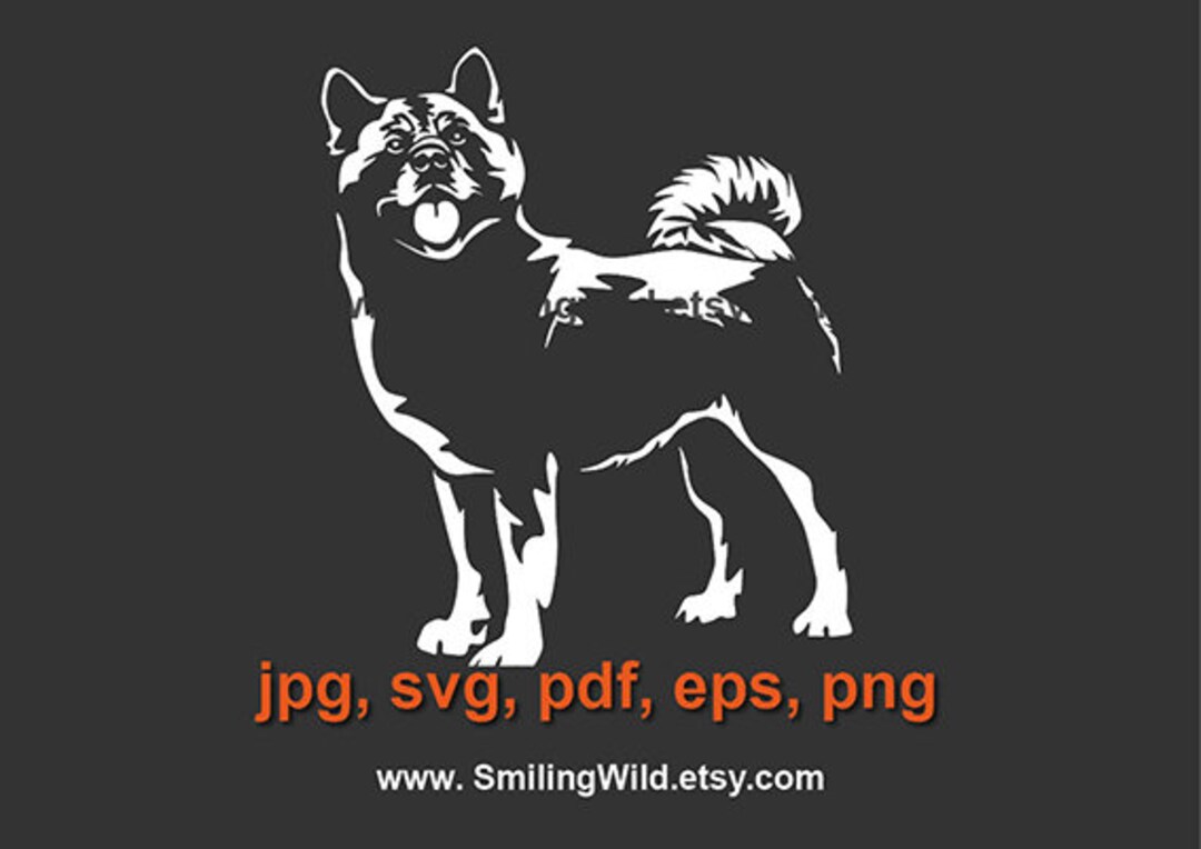 American Akita Svg Cut in White Print on Black, Akita Vector Graphic ...