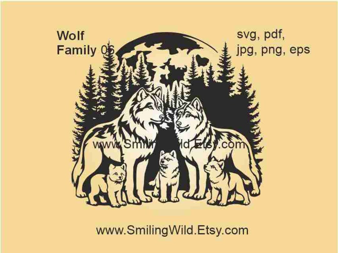 Wolf Family Svg Portrait Vector Graphic Art Wild Animal Laser Cut File ...