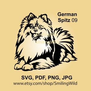 Medium German Spitz Svg Cuttable Digital Clip Art Design, Lying Spitz ...