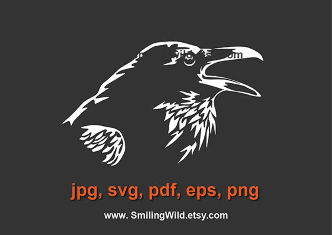 Raven Svg Portrait Vector Graphic Art Raven Bird White Print on Black ...