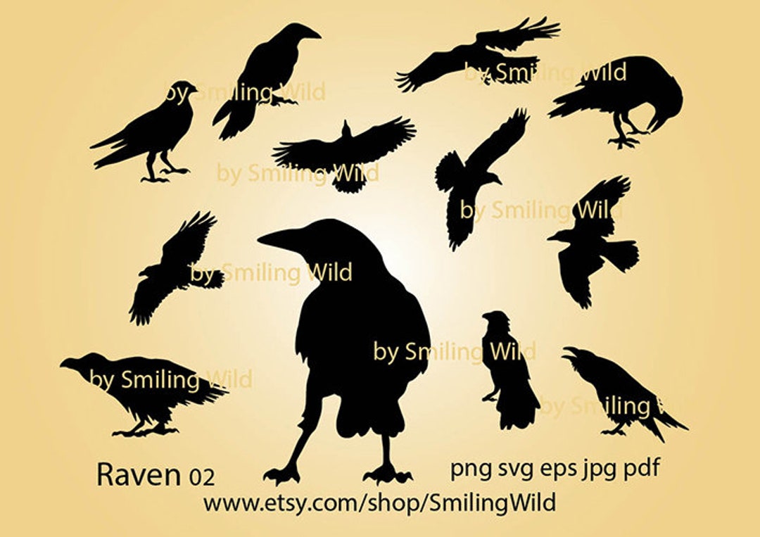 Raven Svg Silhouette, Flying Bird Vector Cut File, Raven Cuttable ...
