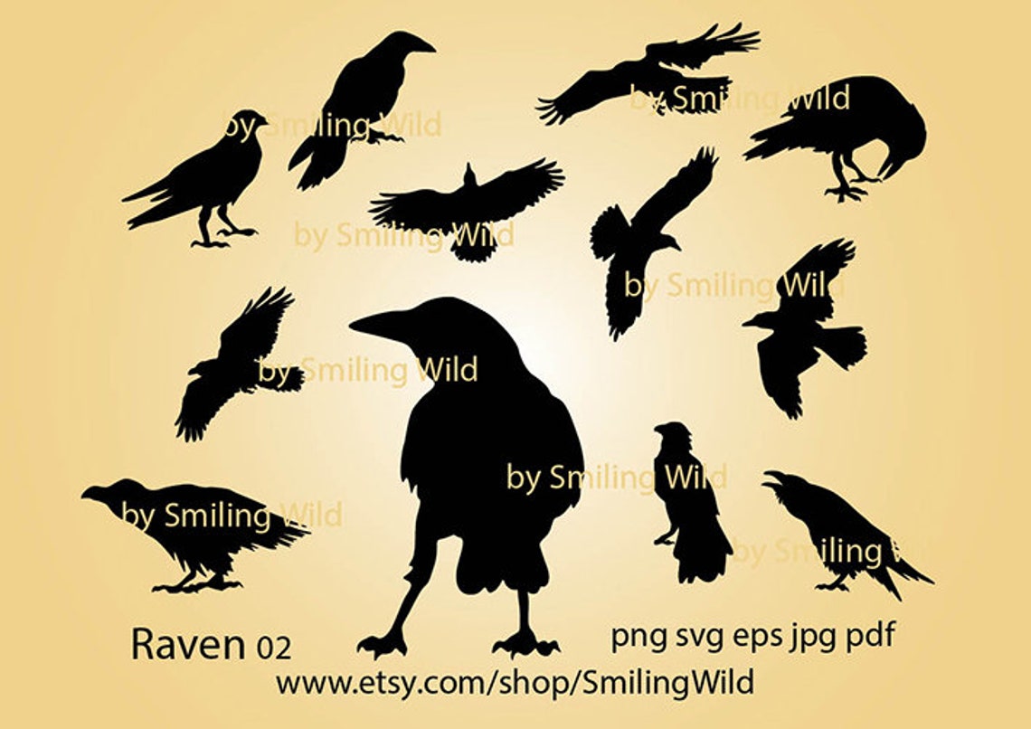 Raven Svg Silhouette Flying Bird Vector Cut File Raven - Etsy