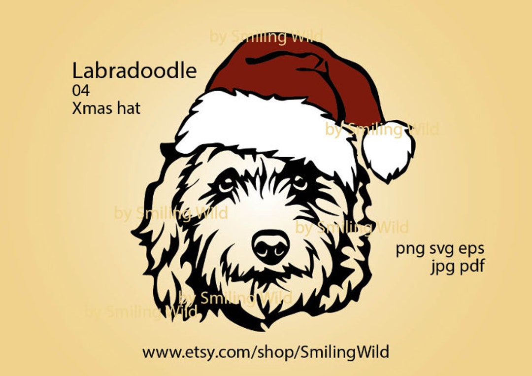 Labradoodle /04R/ Dog Svg Portrait Clipart Vector Graphic Art Xmas Hat ...