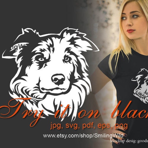 Border Collie Svg Portrait Dog Vector Graphic Art Merle Border - Etsy