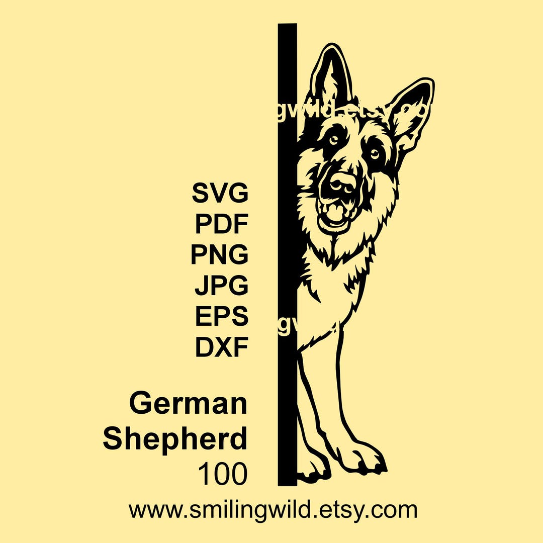German Shepherd SVG PNG DXF - Cute Dog Peeking From the Corner Vector ...