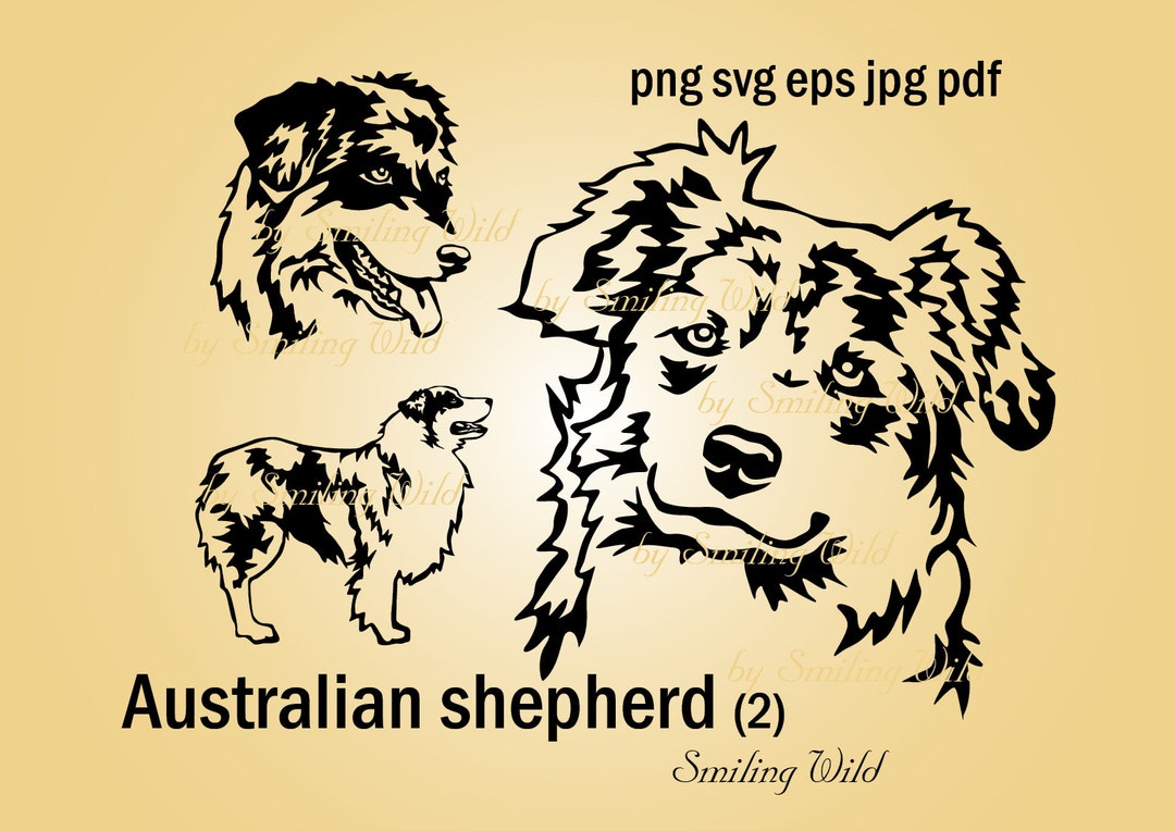 Aussie Svg Dog Clipart Australian Shepherd Vector Graphic Art Aussie ...