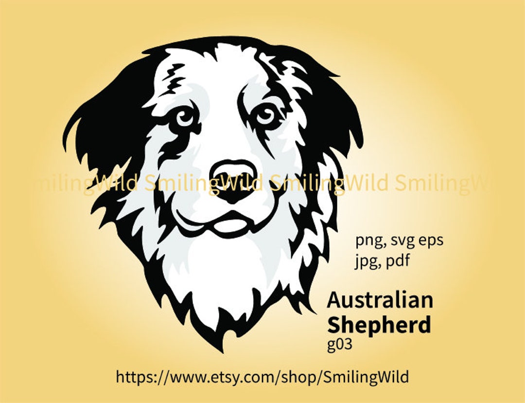 Merle Aussie Dog Png Portrait, Australian Shepherd Svg Clip Art Digital ...