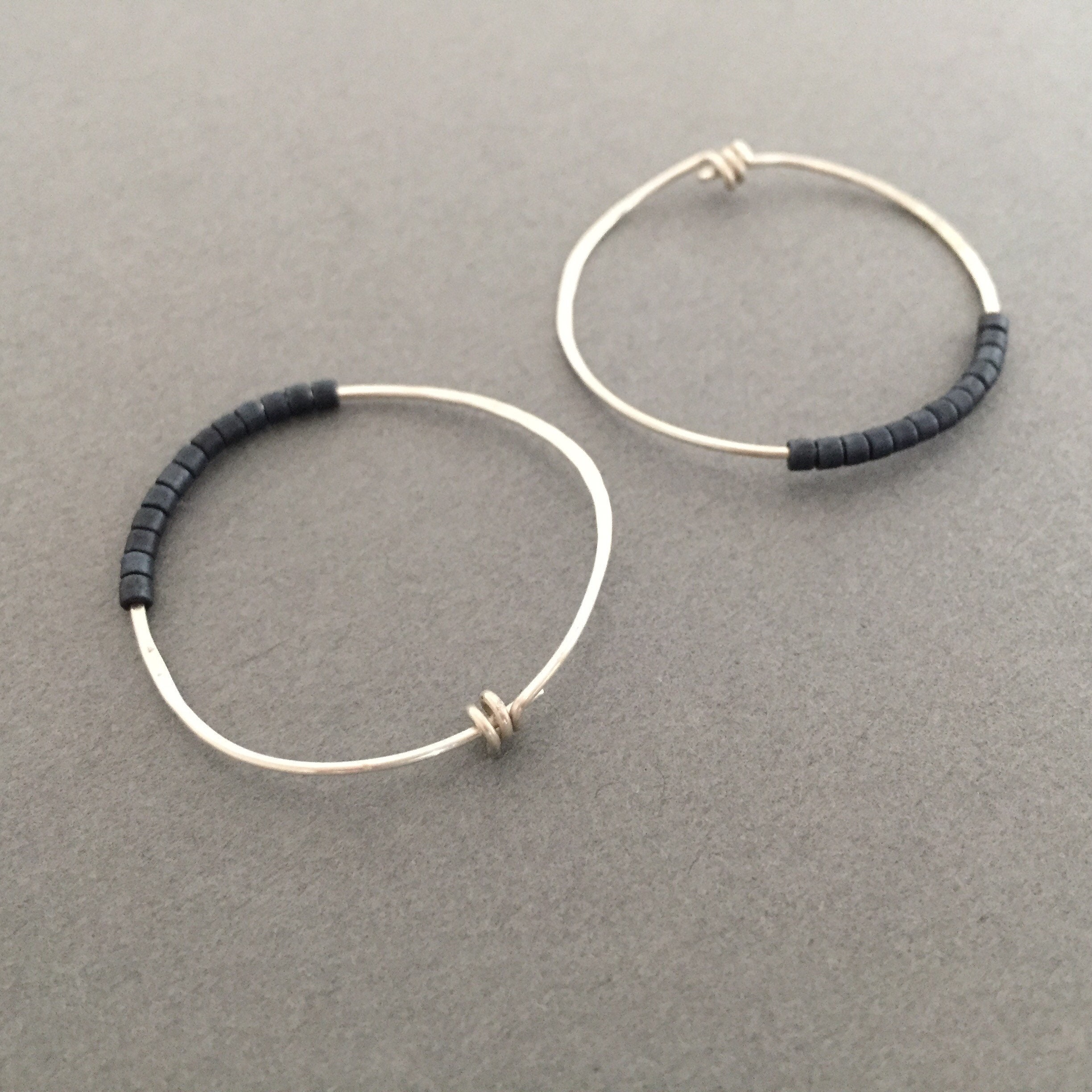Sliver and Slate Hoop Earrings / Slate Glass Beads / Simple ...