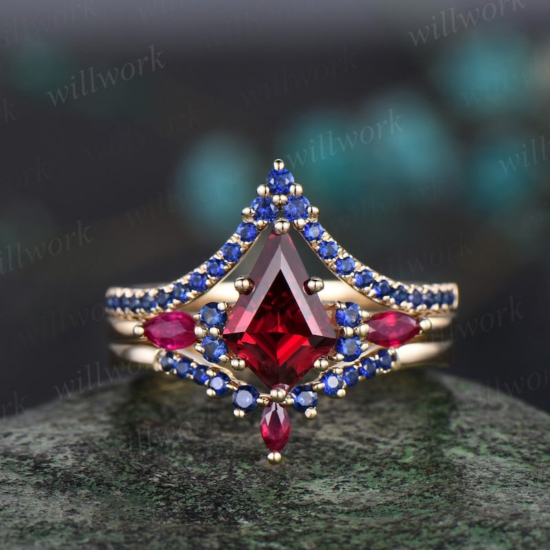 Ruby Sapphire Kite Ring - Etsy
