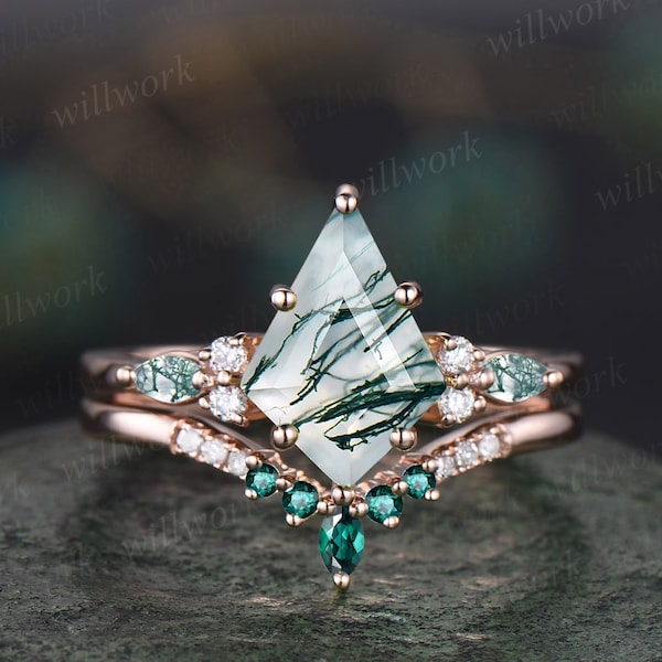 Moss Agate Engagement Ring - Etsy