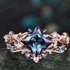 Vintage Pear Alexandrite Engagement Ring Rose Gold Leaf Flower Amethyst ...